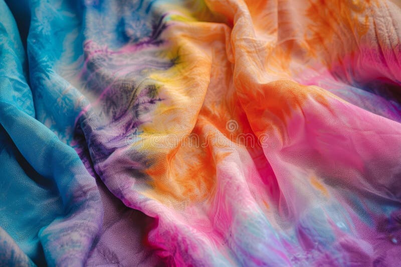 Detailed View of Vibrant Tie Dyed Fabric Featuring an Array of Colors ...