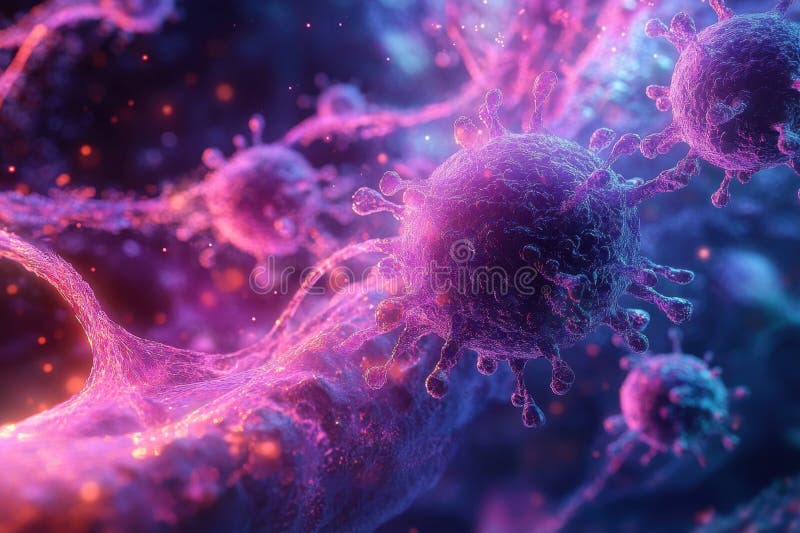 Detailed View of Vibrant Virus Structures Plaguing Human Cells in a ...