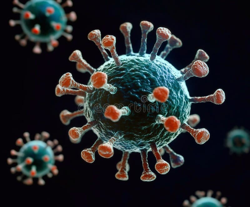 Microscopic View of a Virus Showcasing Structure and Spikes in Dark ...