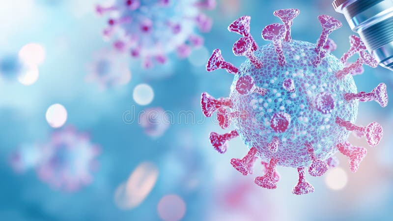 Detailed View of a Virus Particle Under an Electron Microscope, with ...