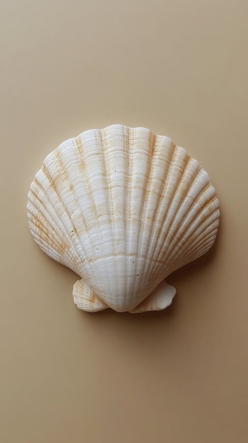 A Detailed View of a White Scallop Shell on a Soft Neutral Background ...