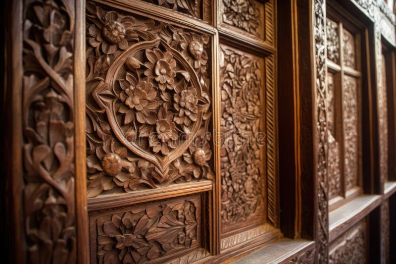 Detailed View of a Window Frame with Intricate Carvings Stock ...