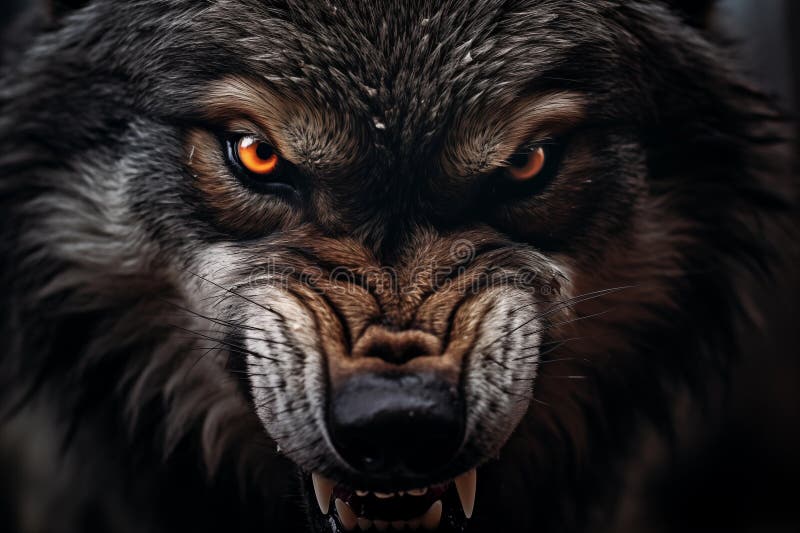 Close Up of a Wolfs Face with Orange Eyes Stock Illustration ...
