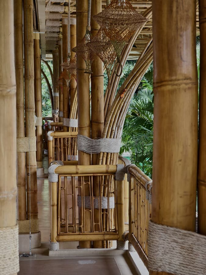 A Detailed View of a Wooden Bamboo Ceiling with Perforations Stock ...