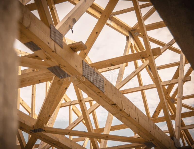 Intricate Wooden Framework in Modern Architecture with Diagonal Beams ...