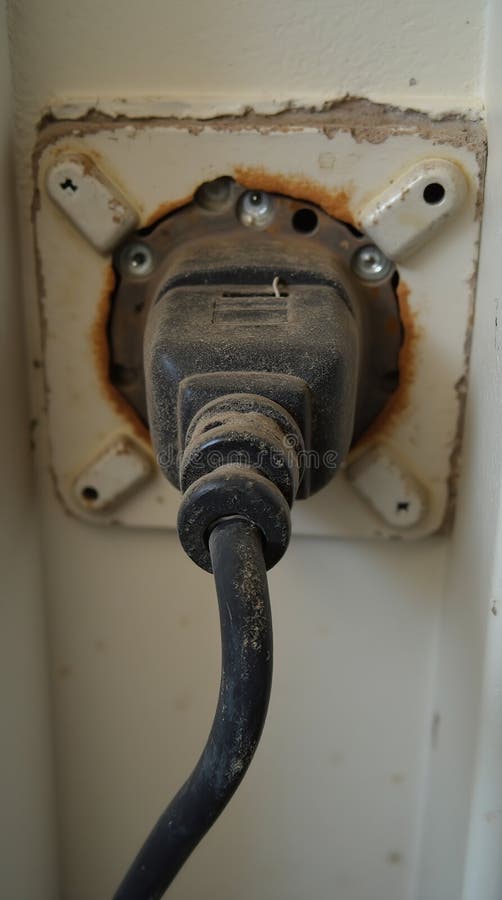 Close-up of a Damaged Electrical Cord Plugged into an Old Socket Stock ...