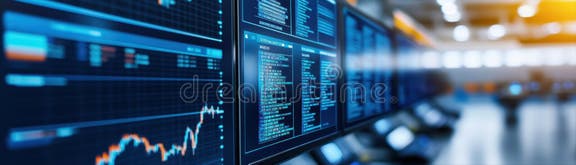 Detailed Viewing of Multiple Digital Data Screens Displaying Financial ...