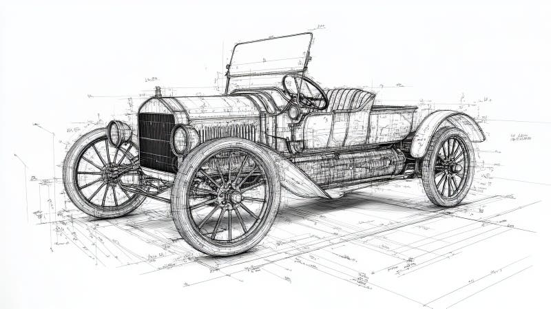 Detailed Vintage Car Technical Drawing from Multiple Angles Stock Photo ...