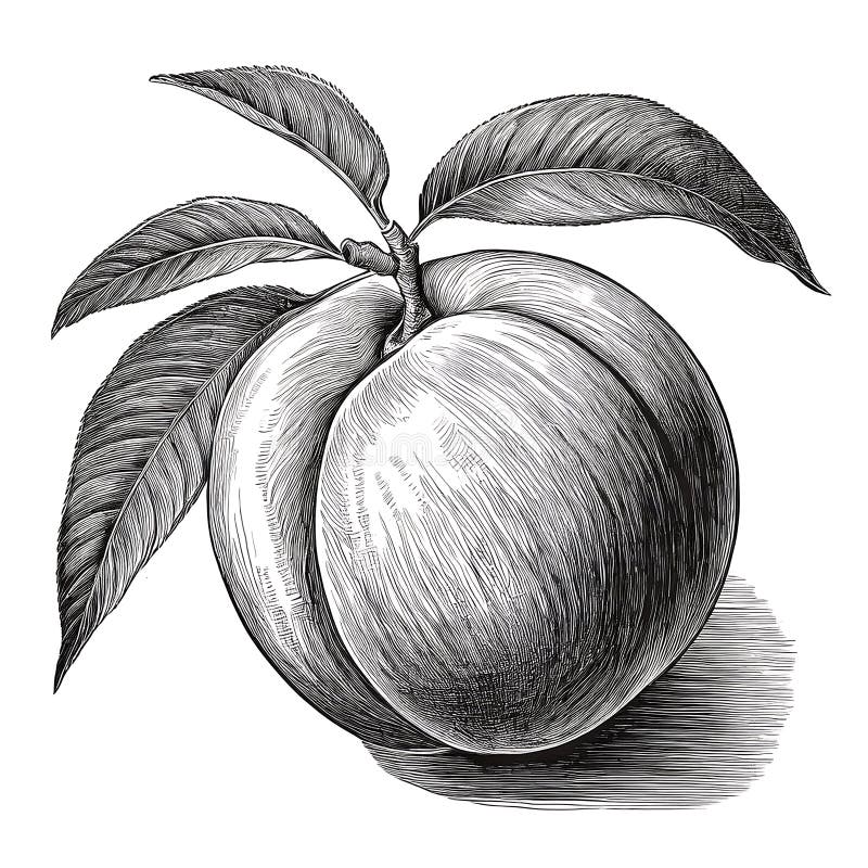 Detailed Vintage Engraving of a Peach with Textured Surface and ...