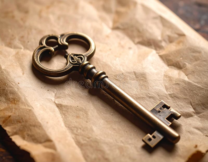 Detailed Vintage Key on Aged Parchment Paper Stock Illustration ...