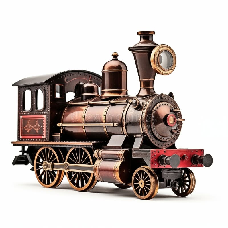Detailed Vintage Model Train Engine with Brass Accents Isolated on ...