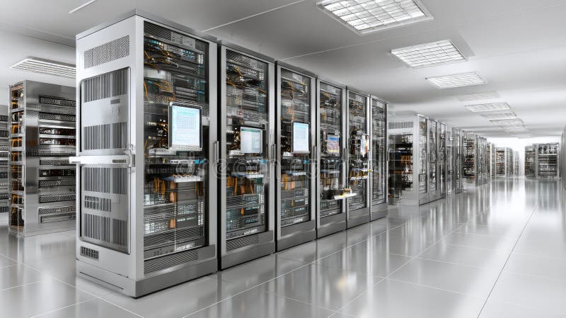 Detailed Virtual Depiction of a Modern Computer Server Room with ...