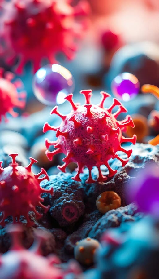 Detailed Virus Render Microscopic View of Cells and Viral Infection ...
