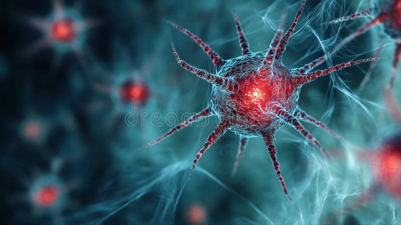 Detailed of Virus with Spiky Surface and Glowing Red Nucleus in a ...