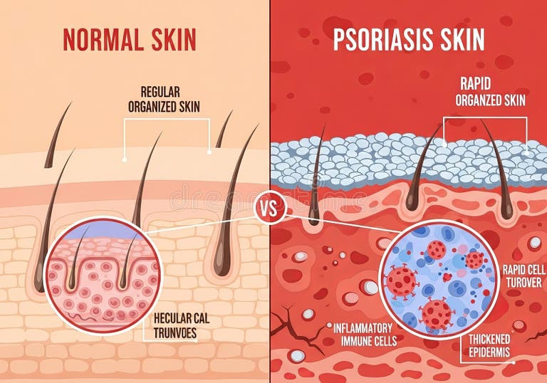 Comparing Normal Skin Anatomy and Psoriasis Skin Development Detailed ...