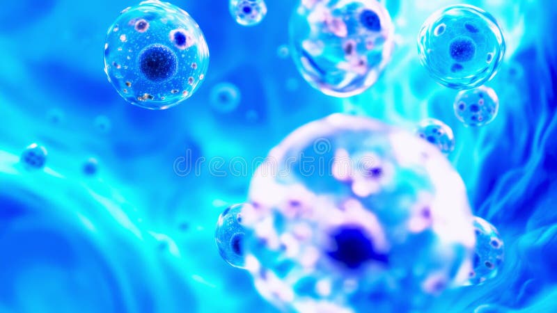 Microscopic View of Cells Showing Intricate Structures on a Blue ...