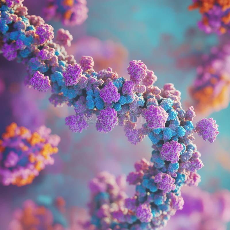 Close Up View of Molecular RNA Chain Surrounded by Colorful Virus ...