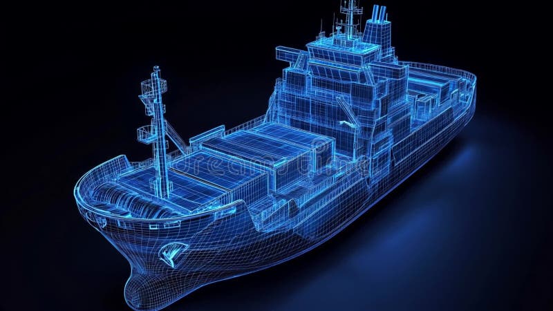 Rotating 3D Model of a Cargo Ship Showcasing Detailed Design and ...
