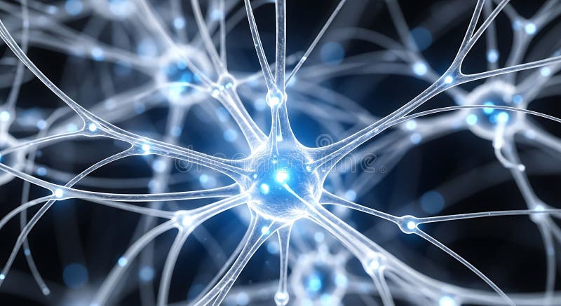 Close Up View of Interconnected Neural Network with Glowing Blue Synapses and Branching ...