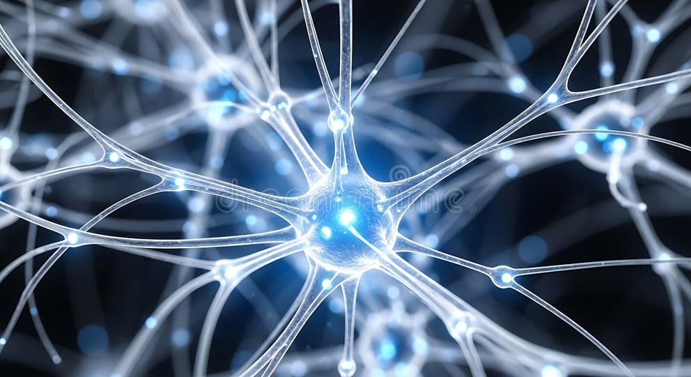 Close Up View of Interconnected Neural Network with Glowing Blue ...