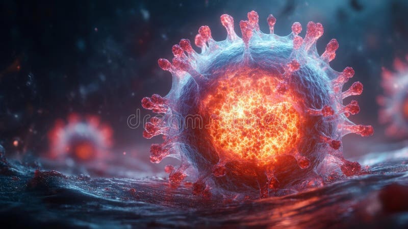 Detailed Visualization of Coronavirus Particle Under Microscope Stock ...