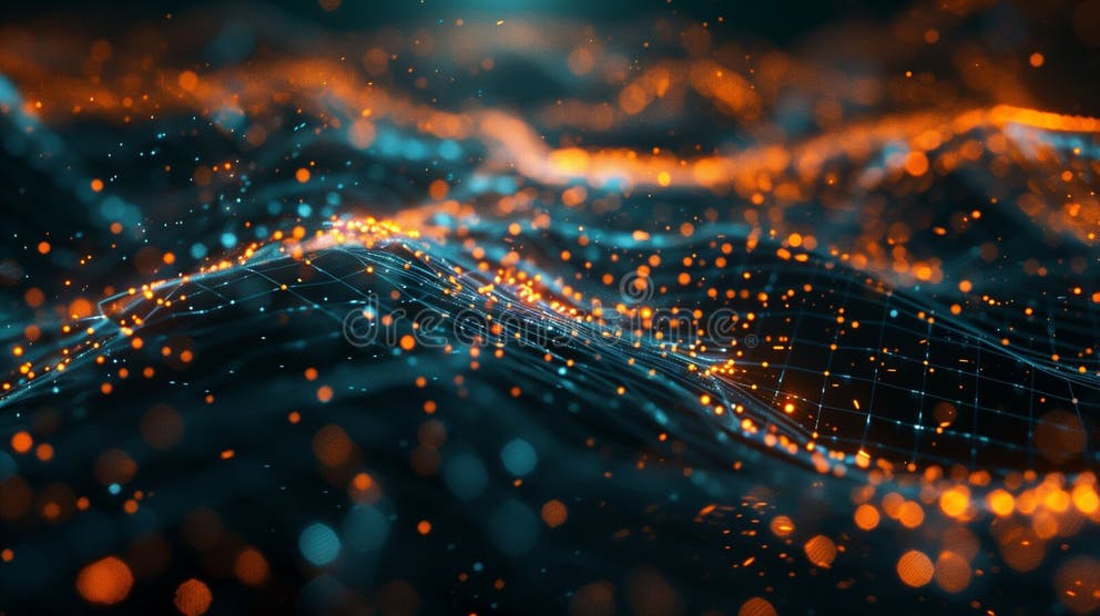 A Detailed Visualization of a Digital Network with Floating Data Points ...