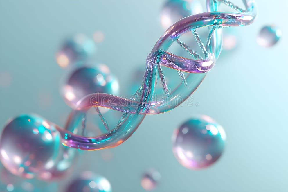 Colorful 3D Representation of DNA Helix Surrounded by Bubbles ...