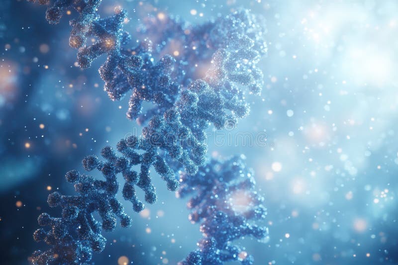 Close-up View of a DNA Strand Illuminated by Soft Blue Light in a ...