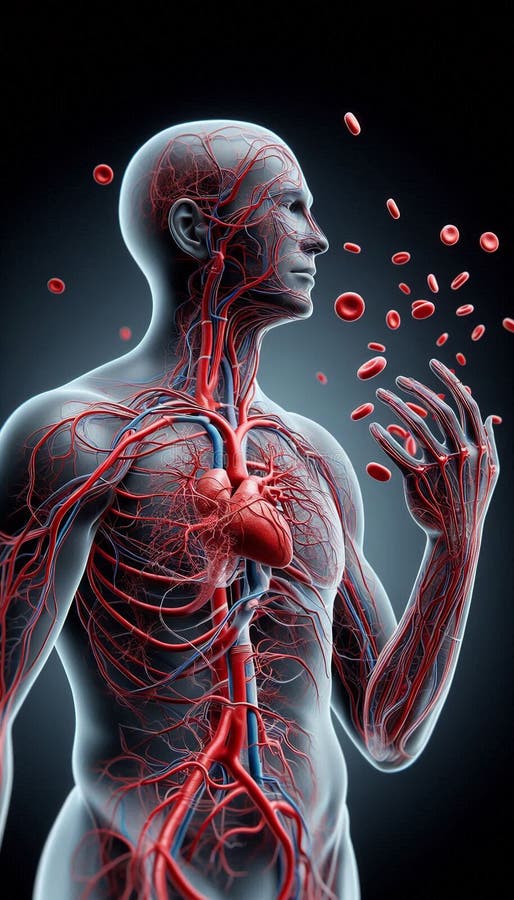 Human Anatomy with Circulatory System Visualization Stock Illustration ...