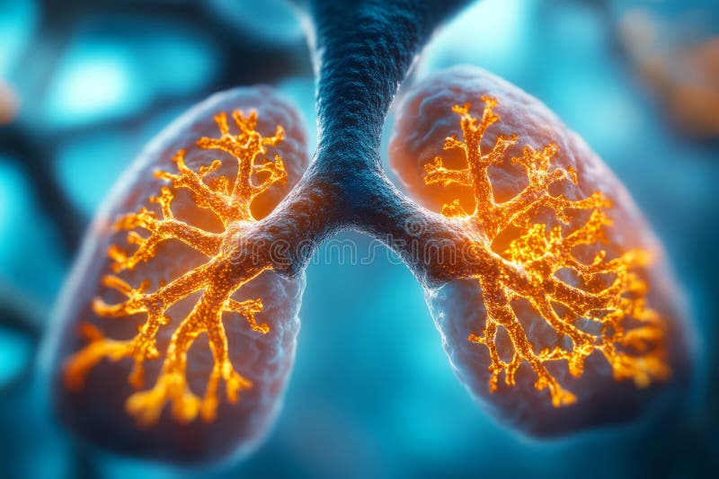 Detailed Visualization of Lungs with Glowing Bronchial Tree Structure ...