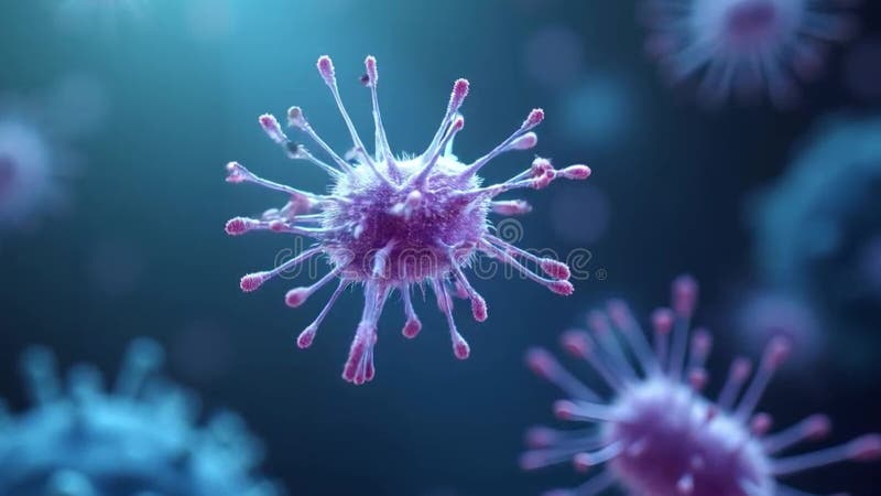 Detailed Visualization of Microscopic Virus Cells on a Dark Blue ...