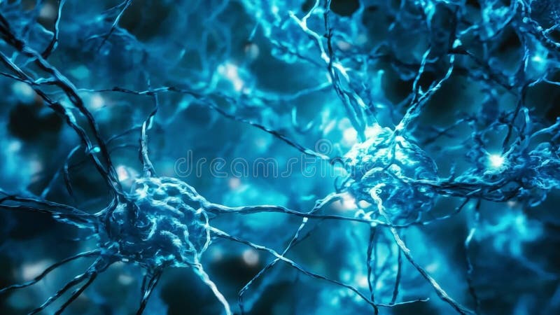 Detailed Visualization of Neurons Interacting in a Blue-Tinted ...