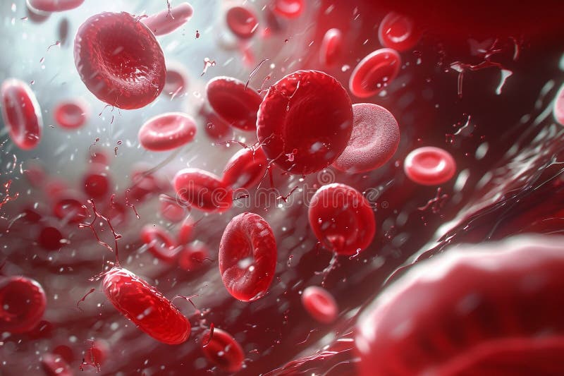 Detailed Visualization of Red Blood Cells in Circulation, Showcasing ...