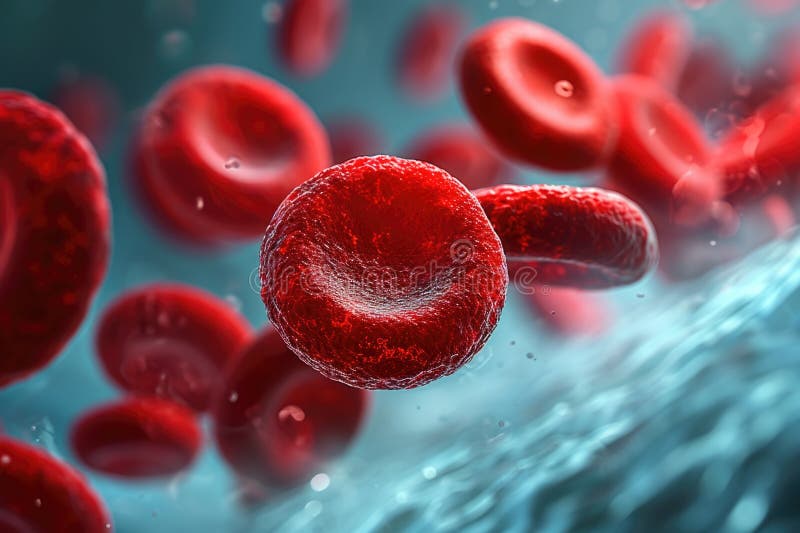 A Detailed Visualization of Red Blood Cells in a Vessel, Depicted in Bright Red Against a ...