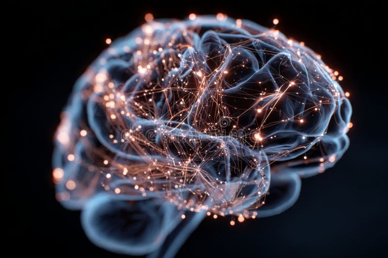 A Detailed Visualization Showcases a Human Brain Composed of Glowing ...