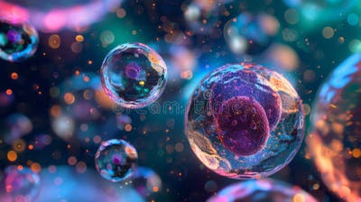 Detailed Visualization of Stem Cells Under a Microscope, Highlighted ...