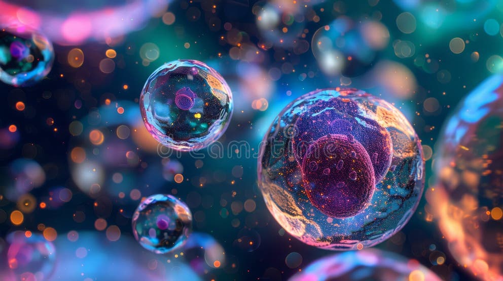 Detailed Visualization of Stem Cells Under a Microscope, Highlighted ...