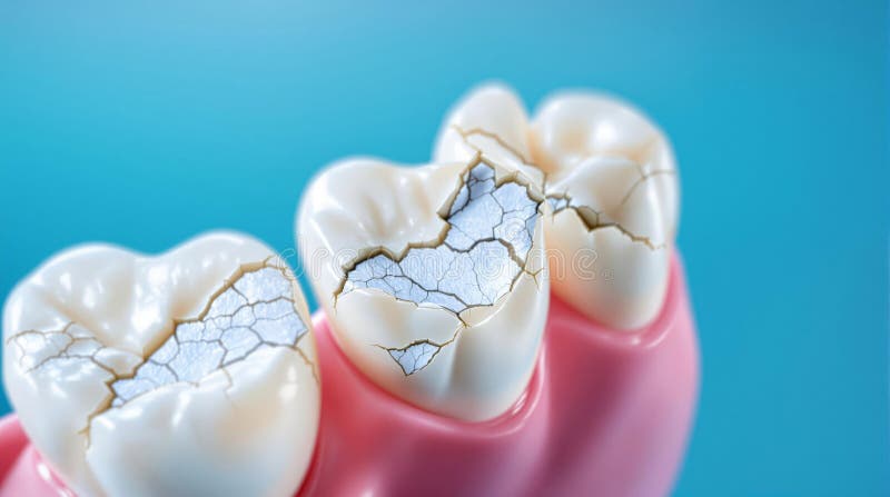 Detailed Visualization of Tooth Enamel Cracks on Molars Against Blue ...