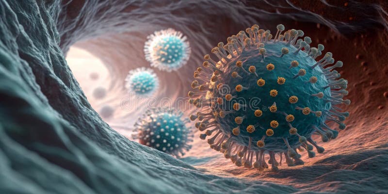 Detailed Visualization of Viruses within a Human Cell Illustrating ...