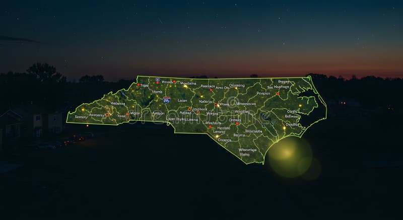 North Carolina Map with Cities in a Suburb Setting Stock Illustration ...