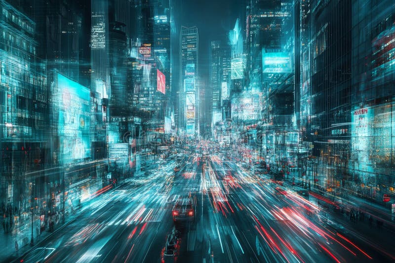 Detailed Visuals of Nighttime Light Trails in the Downtown Area Stock ...