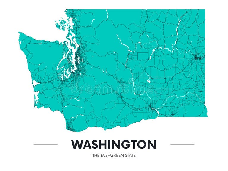Detailed Washington State Map, Highly Detailed Territory and Road Plan ...