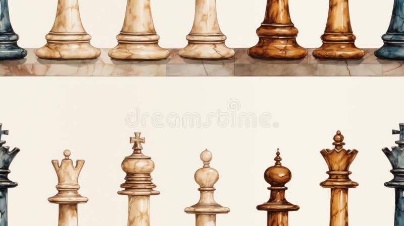 Detailed Watercolor Chess Pieces Seamless Pattern AI Generated Stock ...