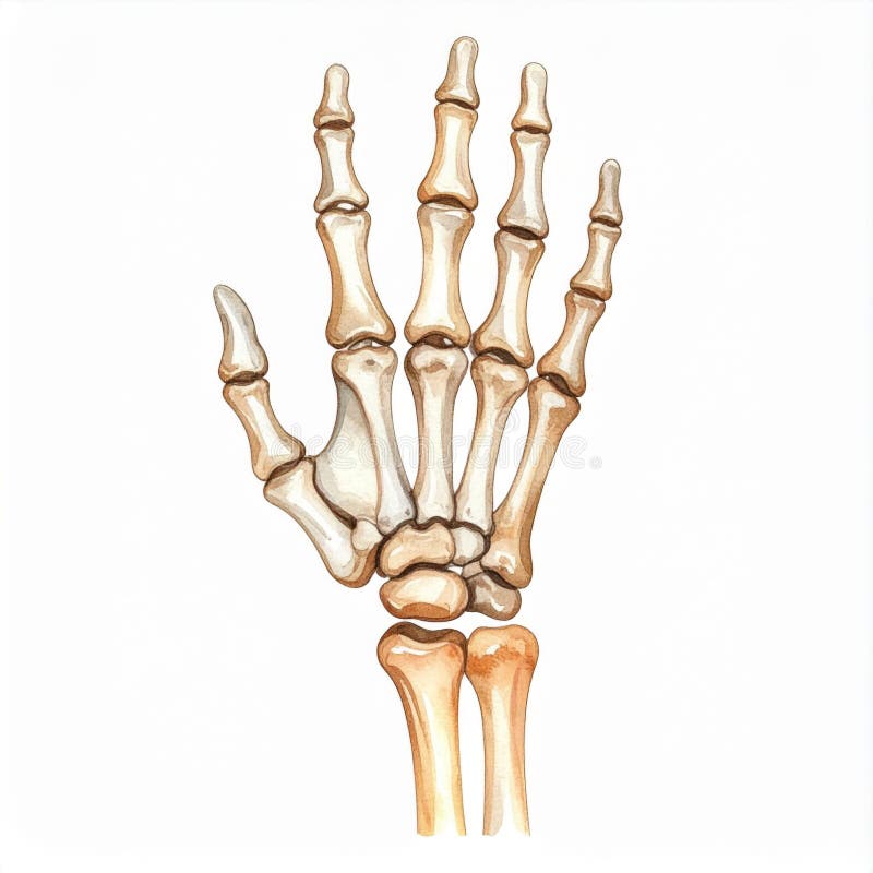Detailed Watercolor Illustration of Human Hand Bones Stock Illustration ...