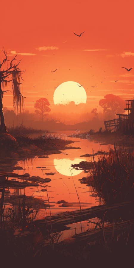 Detailed Wetland Illustration with Post-apocalyptic Theme Stock ... Detailed Wetland Illustration with Post-apocalyptic Theme Stock ...