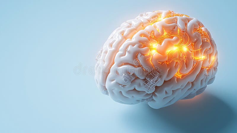 Detailed White Brain with Intricate Mechanical Elements and Glowing ...
