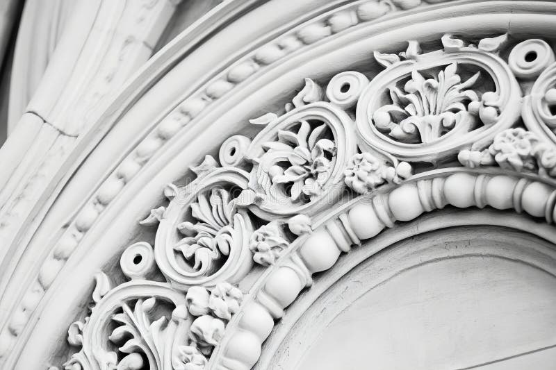 Detailed White Gypsum Bas-relief Ceiling Patterns Over a Gray Surface ...