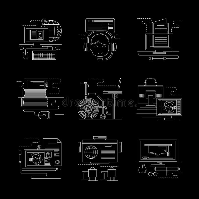 Detailed White Line Online Education Icons Stock Illustration ...