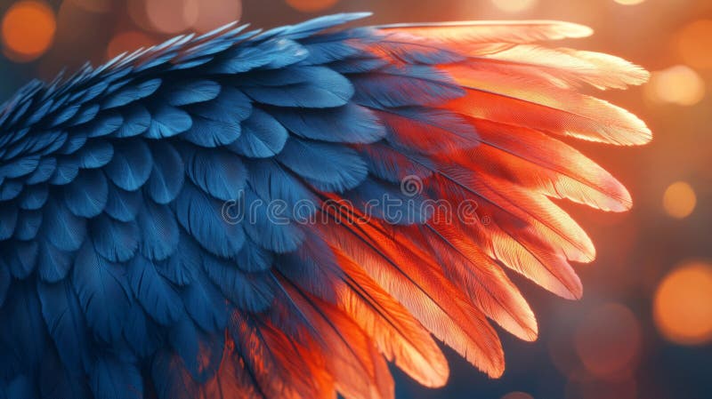 Detailed Wing Texture with Blue and Red Feathers in Soft Bokeh ...