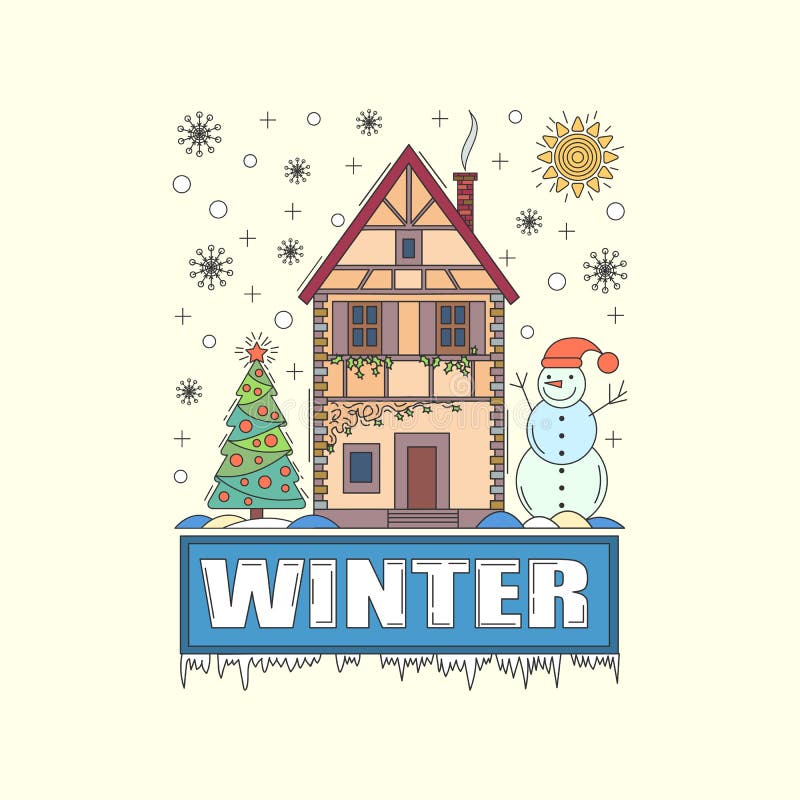 Detailed Winter House On Snowy Background. Stock Vector - Illustration ...